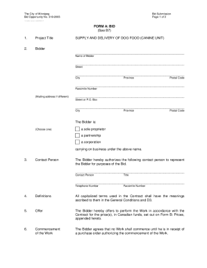 Fillable Online FORM A: BID (See B7) 1. Project Title ... Fax Email ...