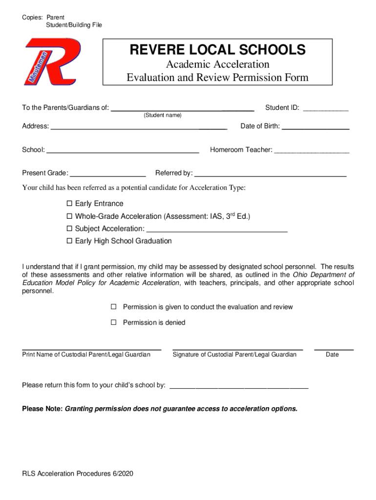 Fillable Online Revere Permission for Acceleration Evaluation. ... Fax ...