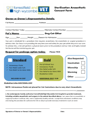 Fillable Online Sterilisation Anaesthetic Consent form w Table Fax ...