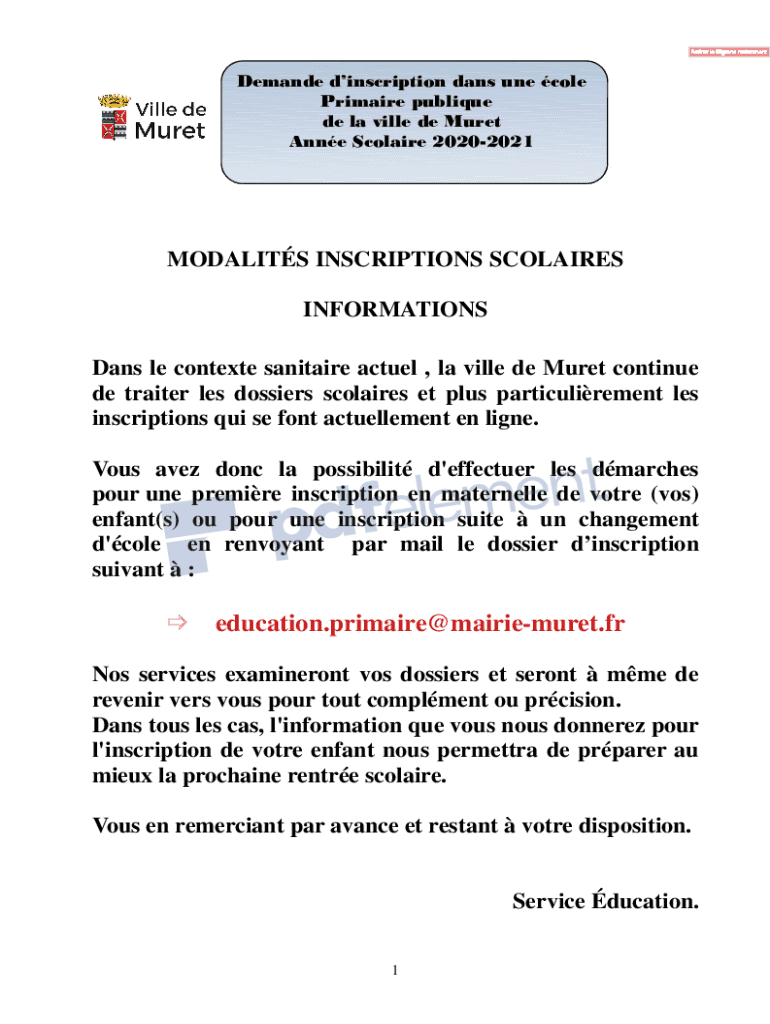 Remplissable En Ligne Demande d'inscription dans une cole Primaire publique de la ... Fax Email ...