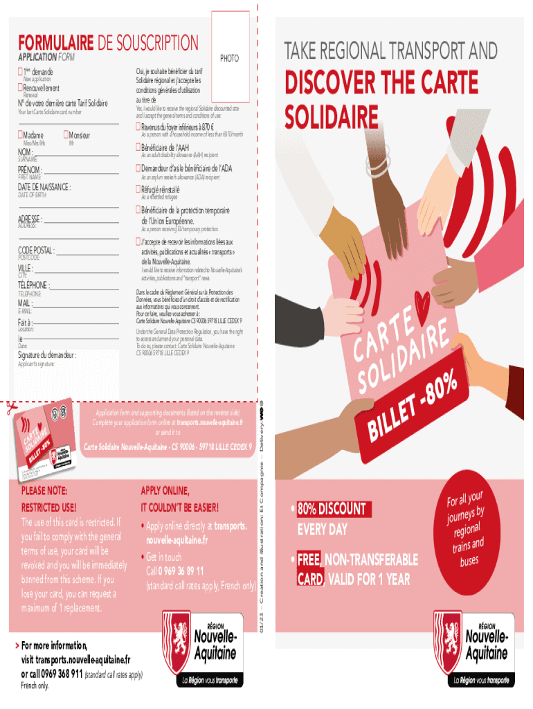 Fillable Online DISCOVER THE CARTE SOLIDAIRE Fax Email Print - pdfFiller