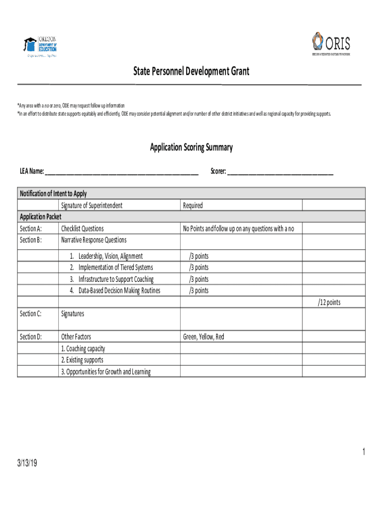 Fillable Online State Personnel Development Grant Application Rubric ...