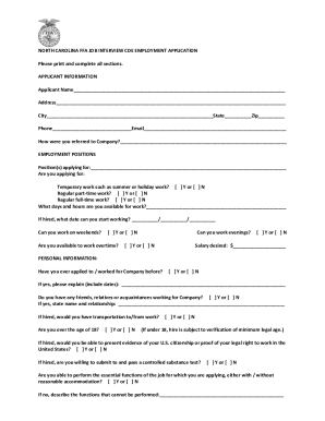 Fillable Online North Carolina FFA Association Application for: State ...