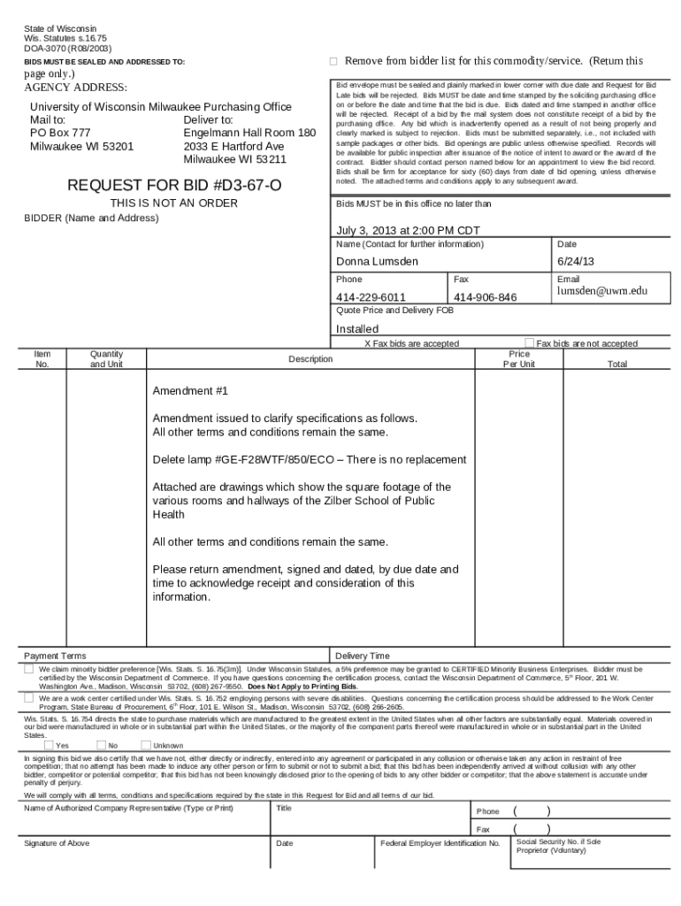 Bid Amendment. Doc Template | pdfFiller