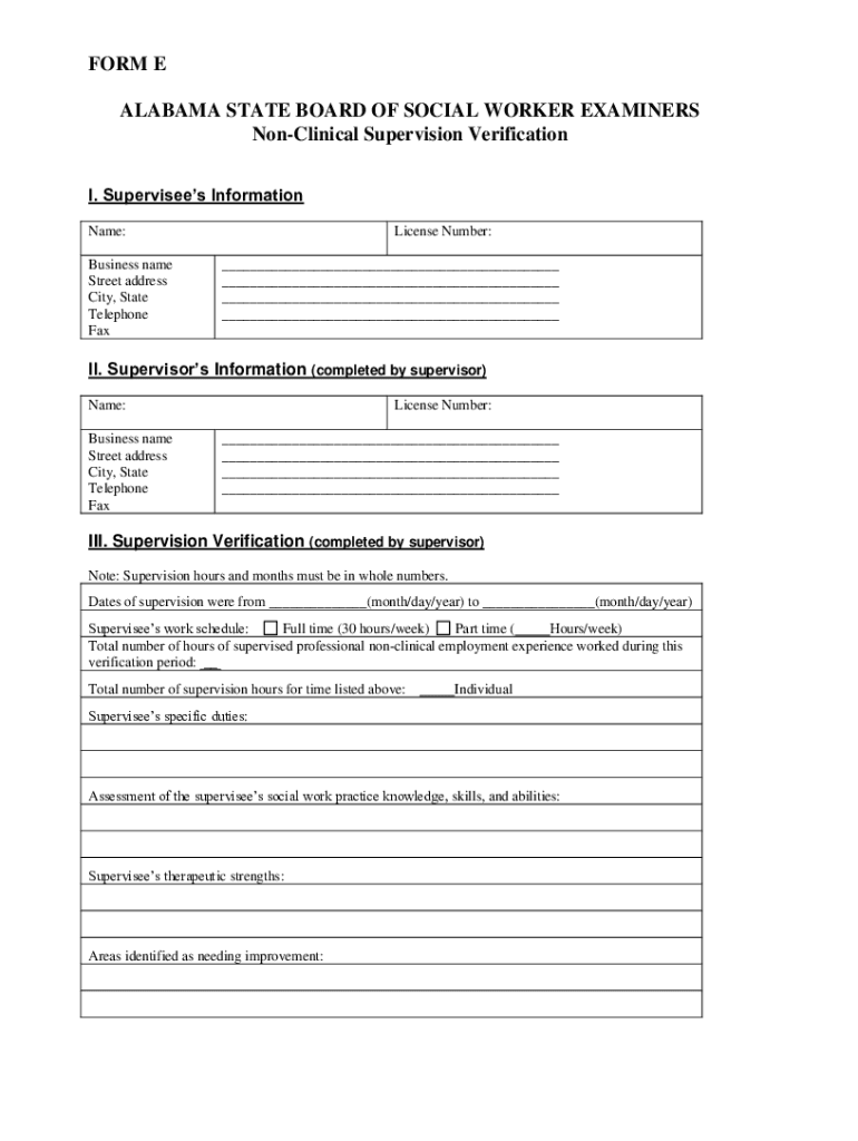 Fillable Online socialwork alabama FORM E ALABAMA STATE BOARD OF SOCIAL WORKER ... Fax Email ...