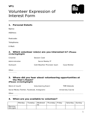Volunteer Expression of Interest (V1) Doc Template | pdfFiller
