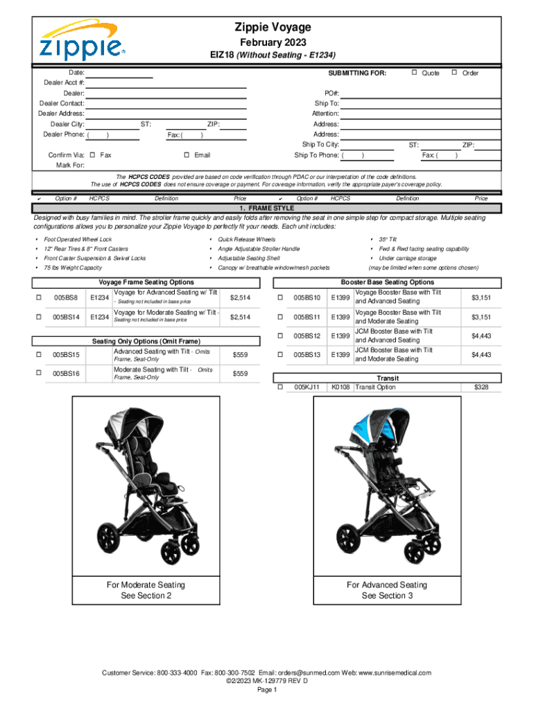 Fillable Online Zippie Voyage Early Intervention Stroller - Advanced ...