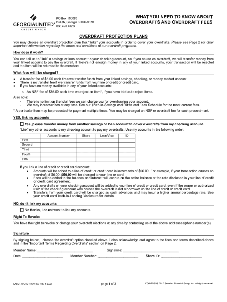 Fillable Online Overdraft Protection Plans. Overdraft Protection Plans ...