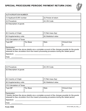 Fillable Online Special Procedure Periodic Payment form 1034. Special ...