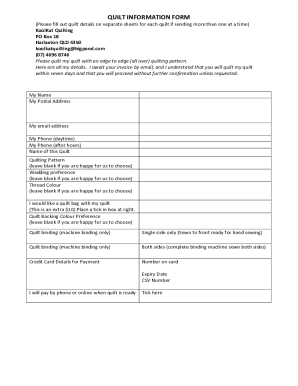 Fillable Online QUILT INFORMATION FORM Fax Email Print - pdfFiller