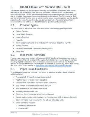 Fillable Online medicaid ms UB-04 (CMS 1450) Claim Form Instructions ...