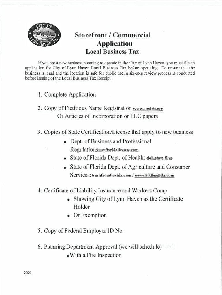 Fillable Online Storefront/ Commercial Application - Local Business Tax ...