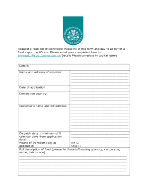 Fillable Online Request a food export certificate Please fill in this ...