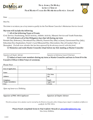 Fillable Online Past Master Councilor's Meritorious Service Award (PMC ...