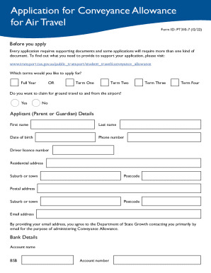 Fillable Online Application for Conveyance Allowance for Air Travel. A ...