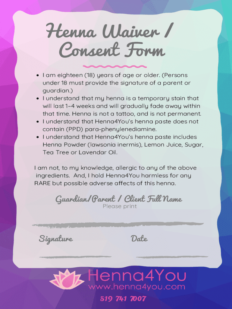 Fillable Online Henna Waiver Consent Form Fax Email Print - pdfFiller