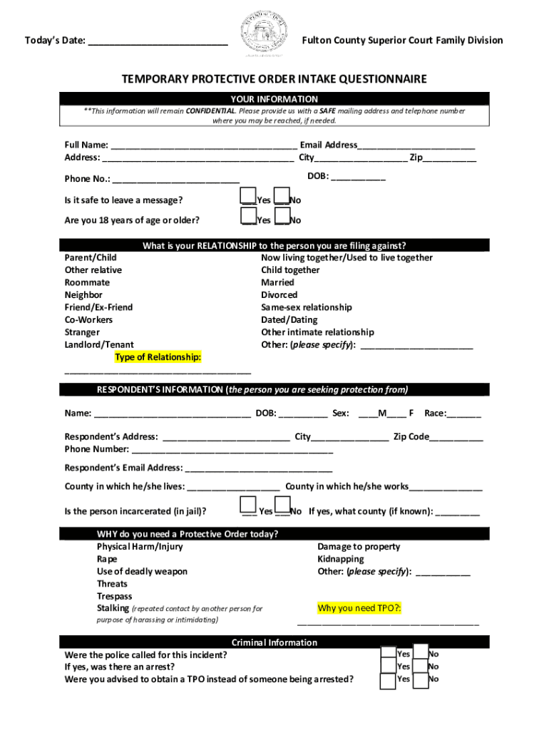 Fillable Online Family Violence / Protective Order forms for the State ...