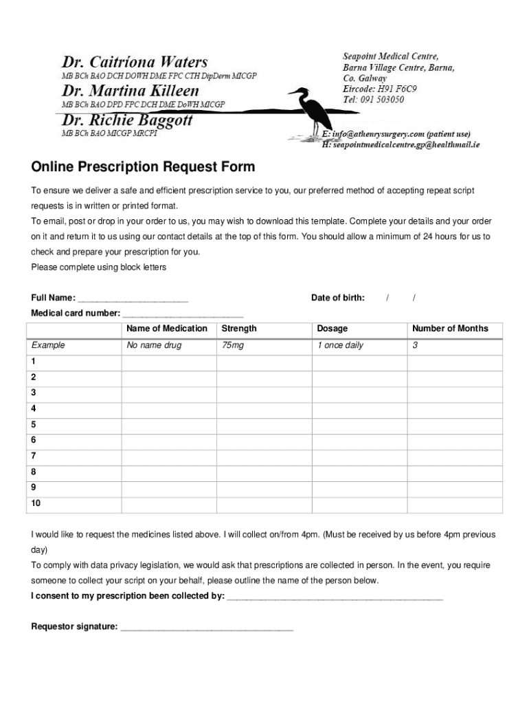 Fillable Online Online Prescription Request Form Fax Email Print ...