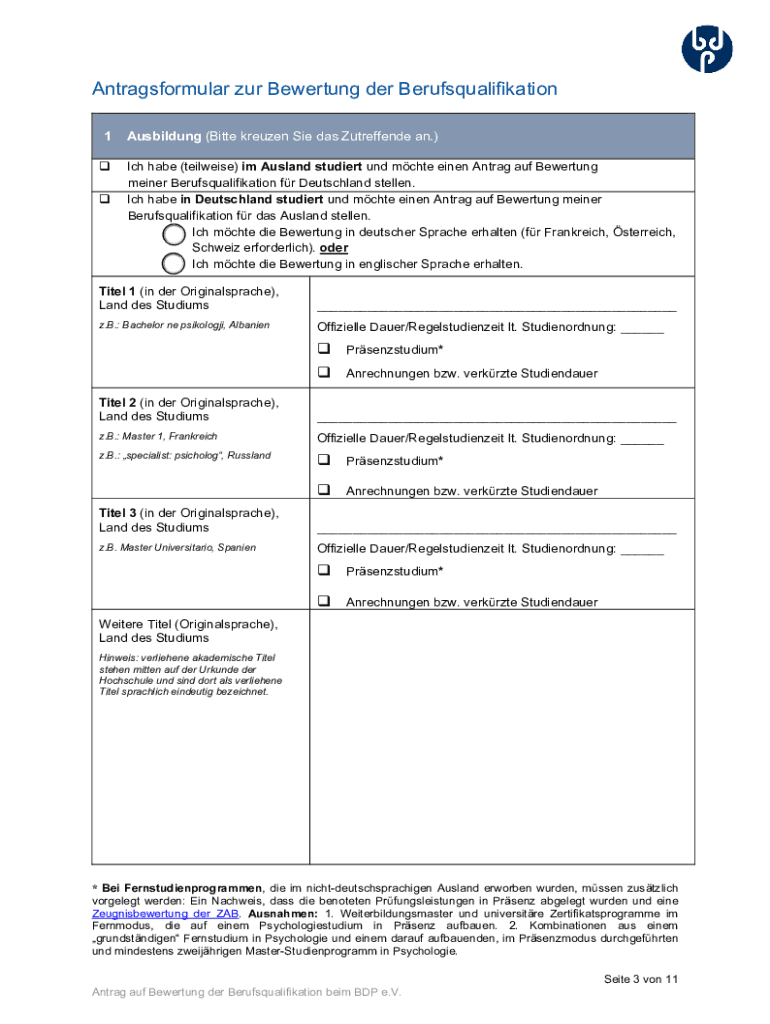 Ausfüllbar Online Allgemeine Hinweise zur Bewertung der Berufsqualifikation Fax Email Drucken ...