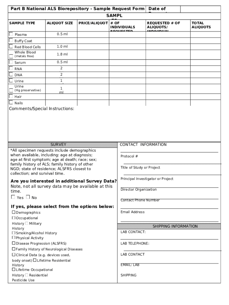 Part B National ALS Biorepository - Sample Request . Part B National ALS Biorepository - Sample ...