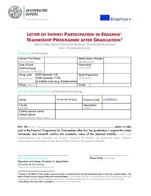 Fillable Online letter of intent: participation in erasmus Fax Email ...