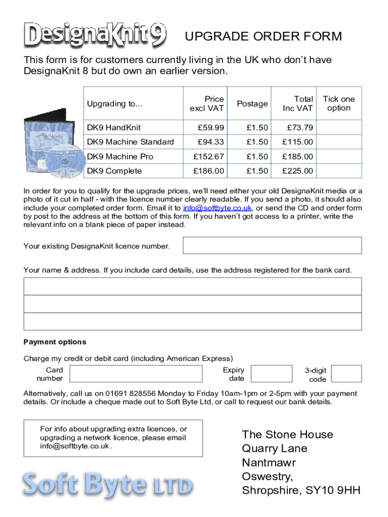 Fillable Online Designaknit 9 Upgrade Fax Email Print - pdfFiller