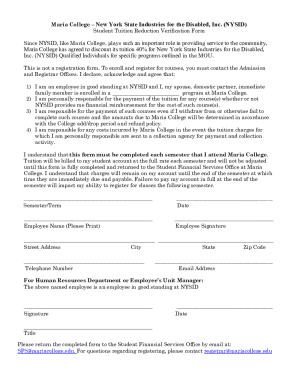 Fillable Online NYSID Tuition Reduction Verification Form Fax Email ...