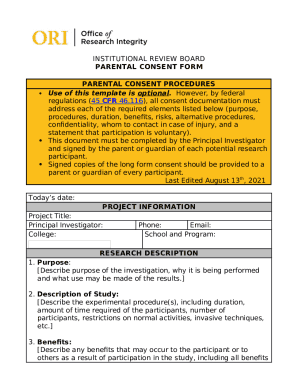 Parental Consent . IRB Doc Template | pdfFiller