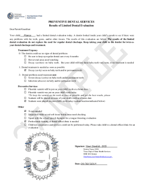 Completable En línea Sample Limited Dental Evaluation Form Fax Email ...