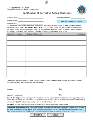 Fillable Online Certification of Corrective Action Worksheet ...