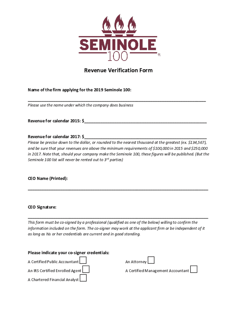 Fillable Online Revenue Verification Form Fax Email Print - pdfFiller