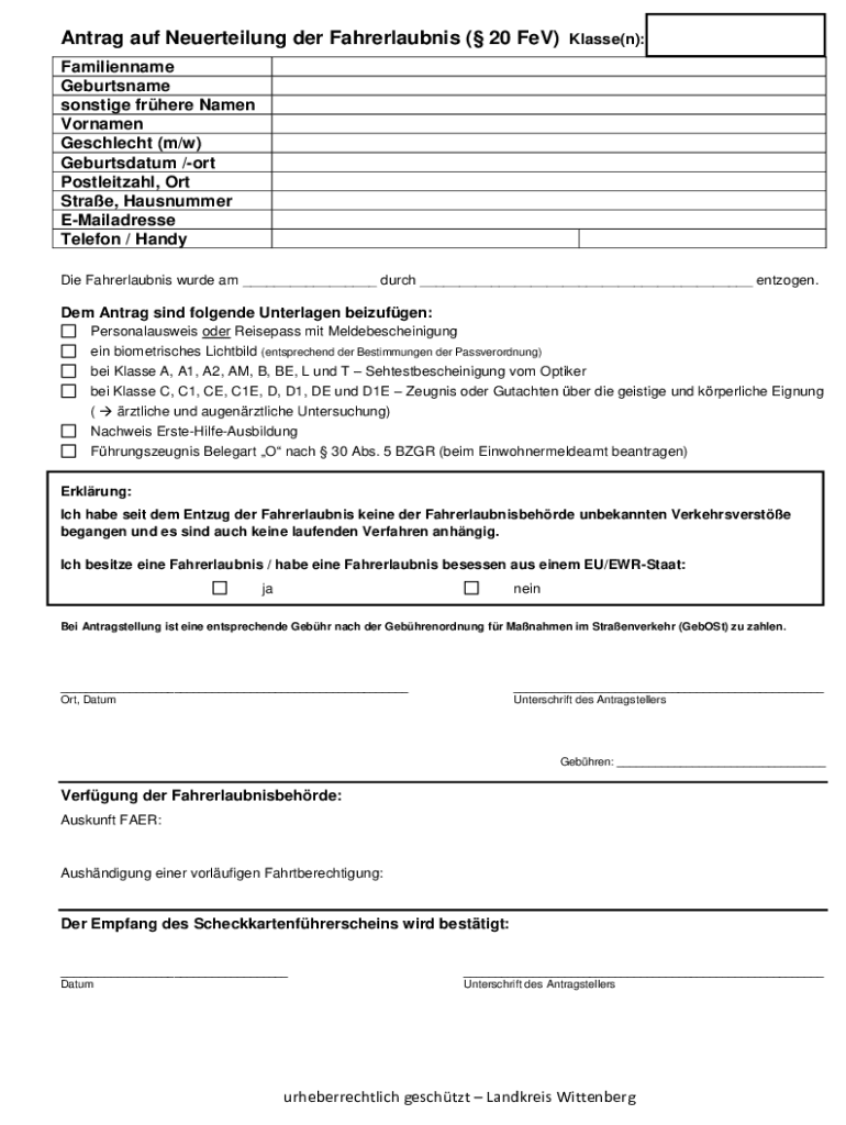 Ausfüllbar Online Antrag auf Erteilung der Fahrerlaubnis fr Kraftfahrzeuge der Klassen Fax Email ...