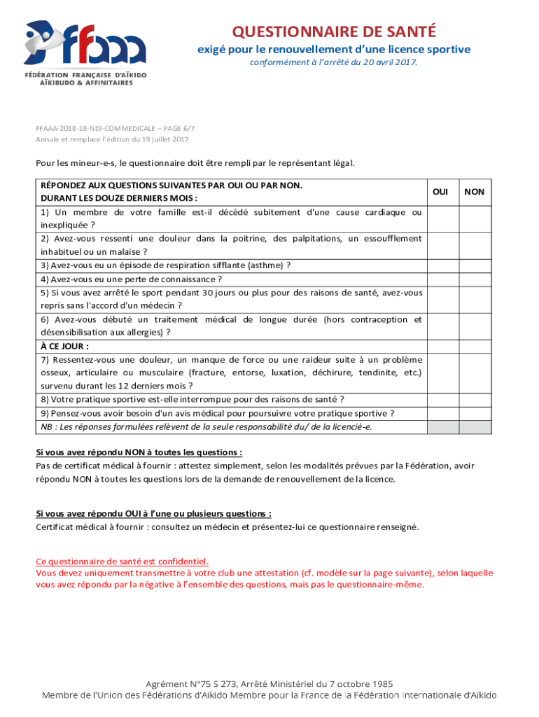 Remplissable En Ligne QUESTIONNAIRE DE SANT Fax Email Imprimer - pdfFiller