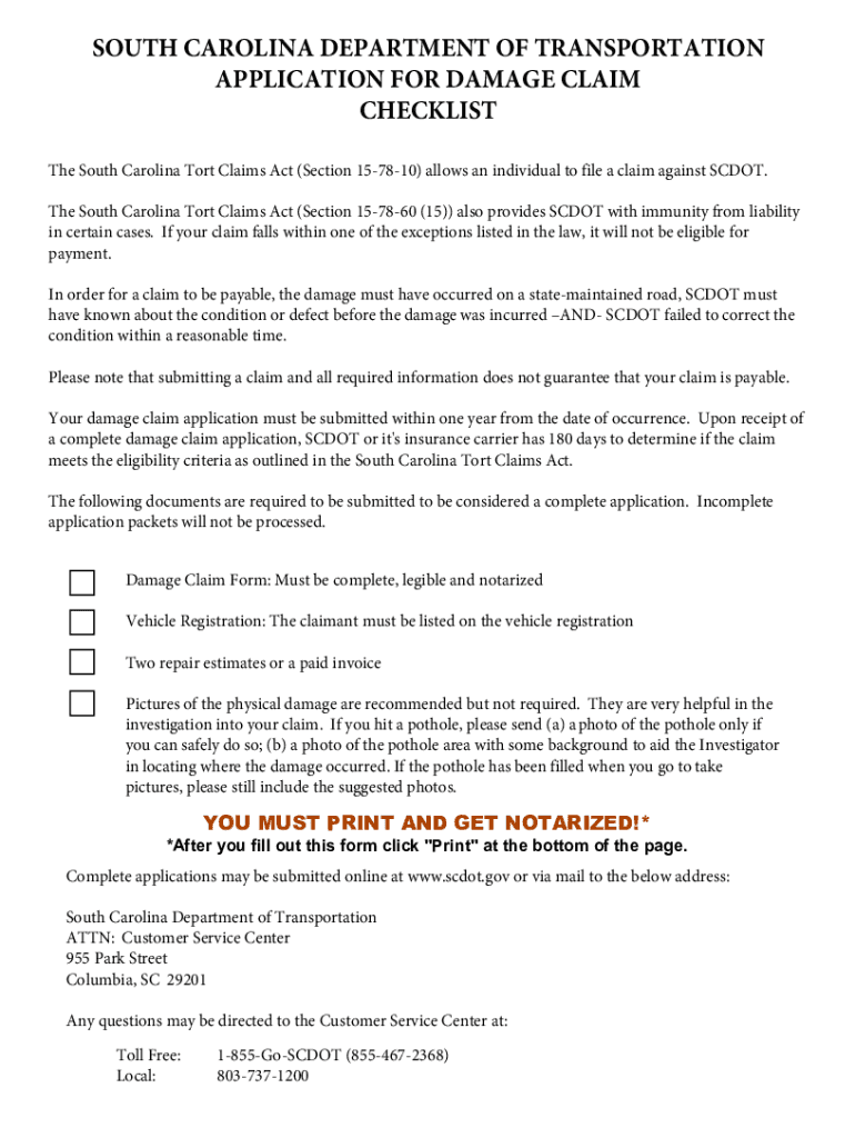 Fillable Online South carolina tort claim form: Fill out & sign online Fax Email Print - pdfFiller