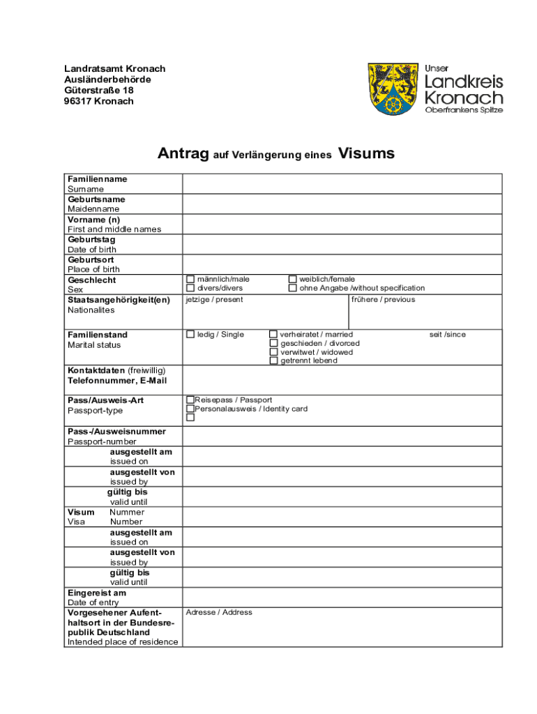 Ausfüllbar Online Antrag auf Erteilung bzw. Verlngerung eines ... Fax Email Drucken - pdfFiller