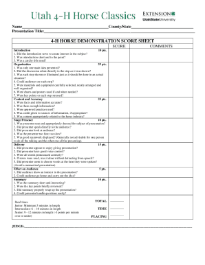 Fillable Online extension usu 4-H HORSE PRESENTATION SCORE SHEET Fax ...