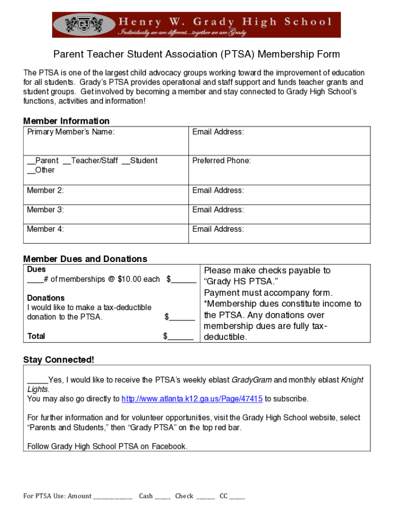Fillable Online Parent Teacher Student Association (PTSA) / Why Should ...