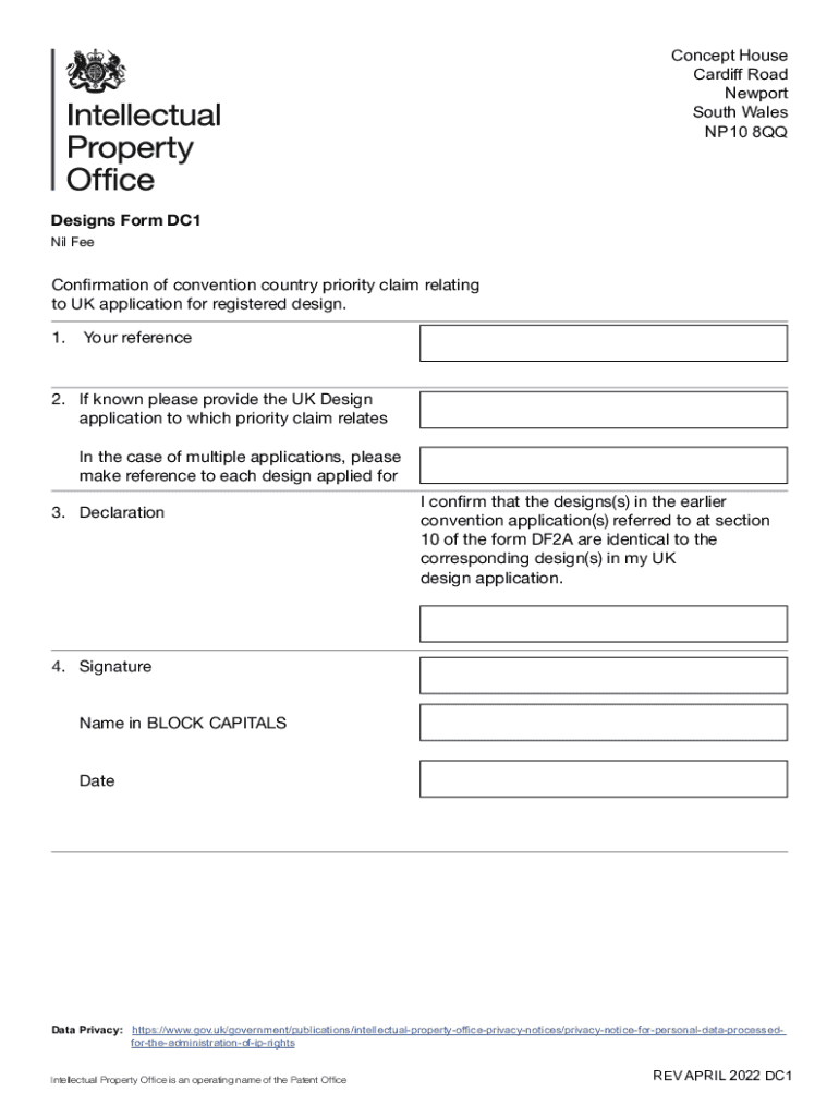 Fillable Online Designs Form 1 (DC1). Confirmation of convention ...