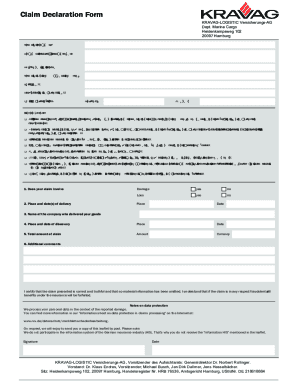 Fillable Online Claim Declaration Form - Kravag Fax Email Print - pdfFiller