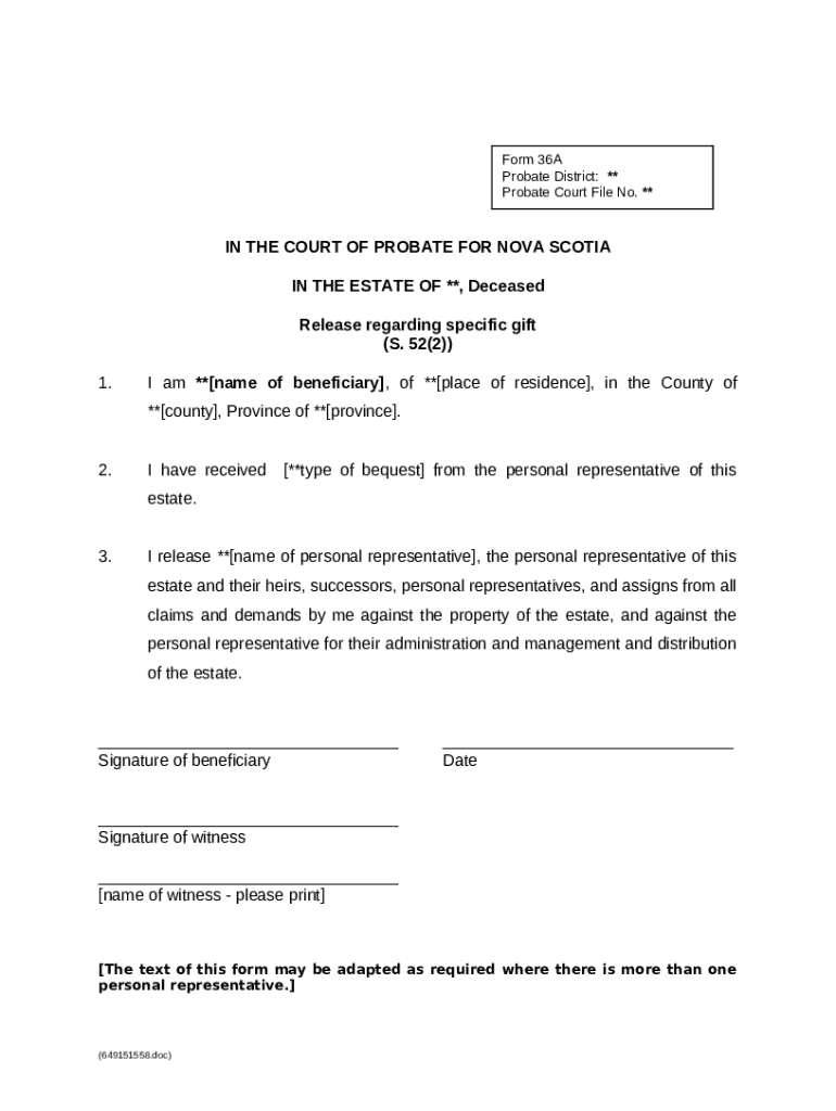 20: Grant Of Probate - Nova Scotia Doc Template | pdfFiller