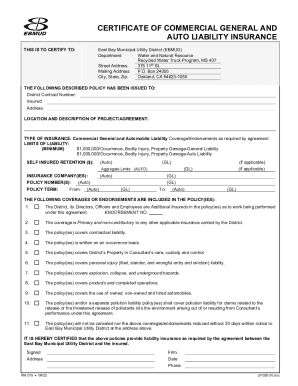 Fillable Online CERTIFICATE OF COMMERCIAL GENERAL AND AUTO ... Fax ...