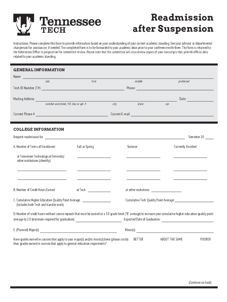 Fillable Online Readmission after Suspension Fax Email Print - pdfFiller