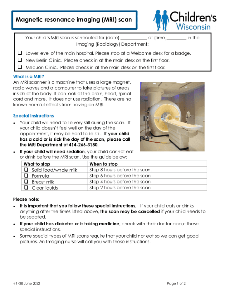 Fillable Online Your child is having an MRI scan under oral sedation ...