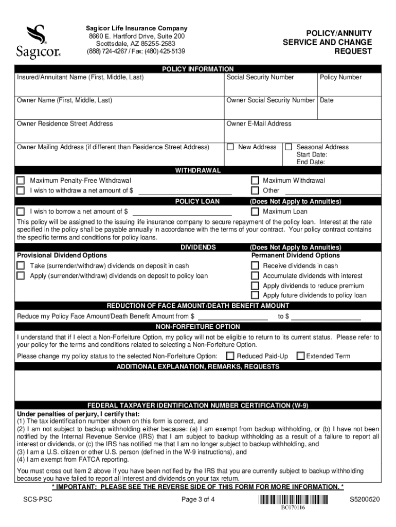 Fillable Online Policy-Annuity Service and Change Request-Sagicor.docx ...