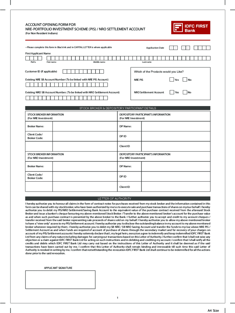 Fillable Online pis account opening & relationship form Fax Email Print ...
