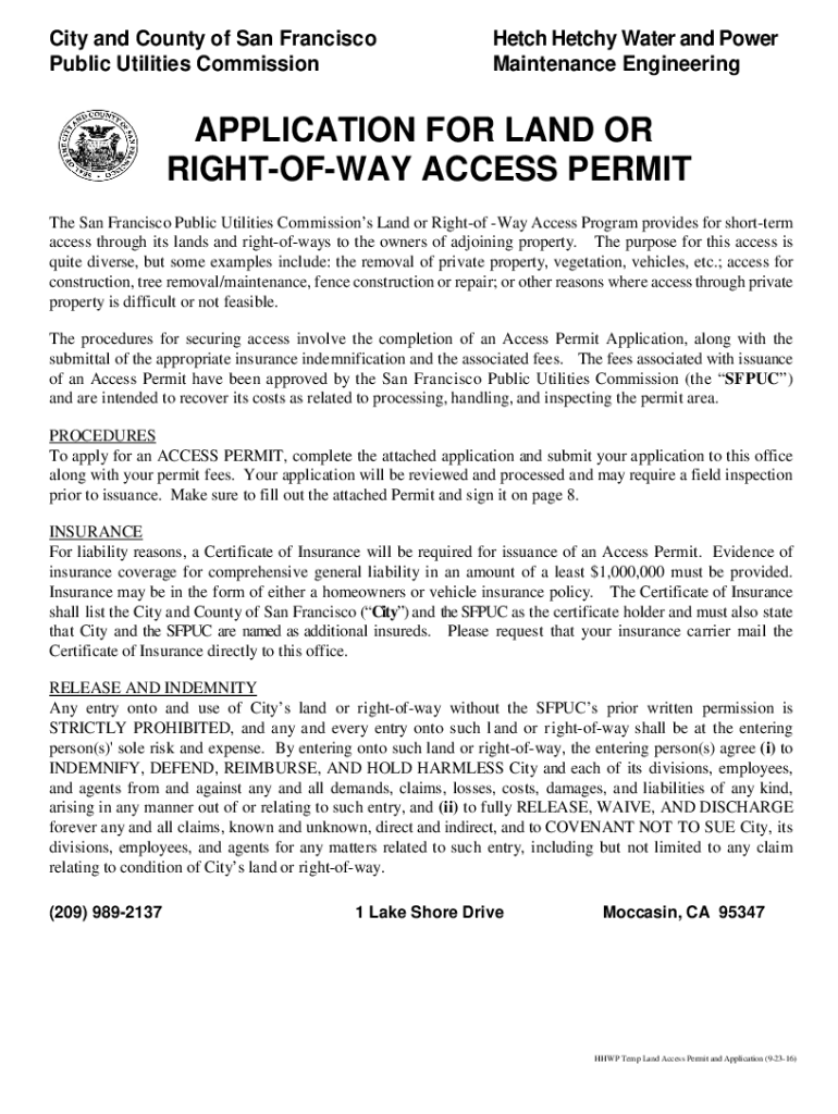 Fillable Online APPLICATION FOR LAND OR RIGHT-OF-WAY ACCESS ... Fax ...