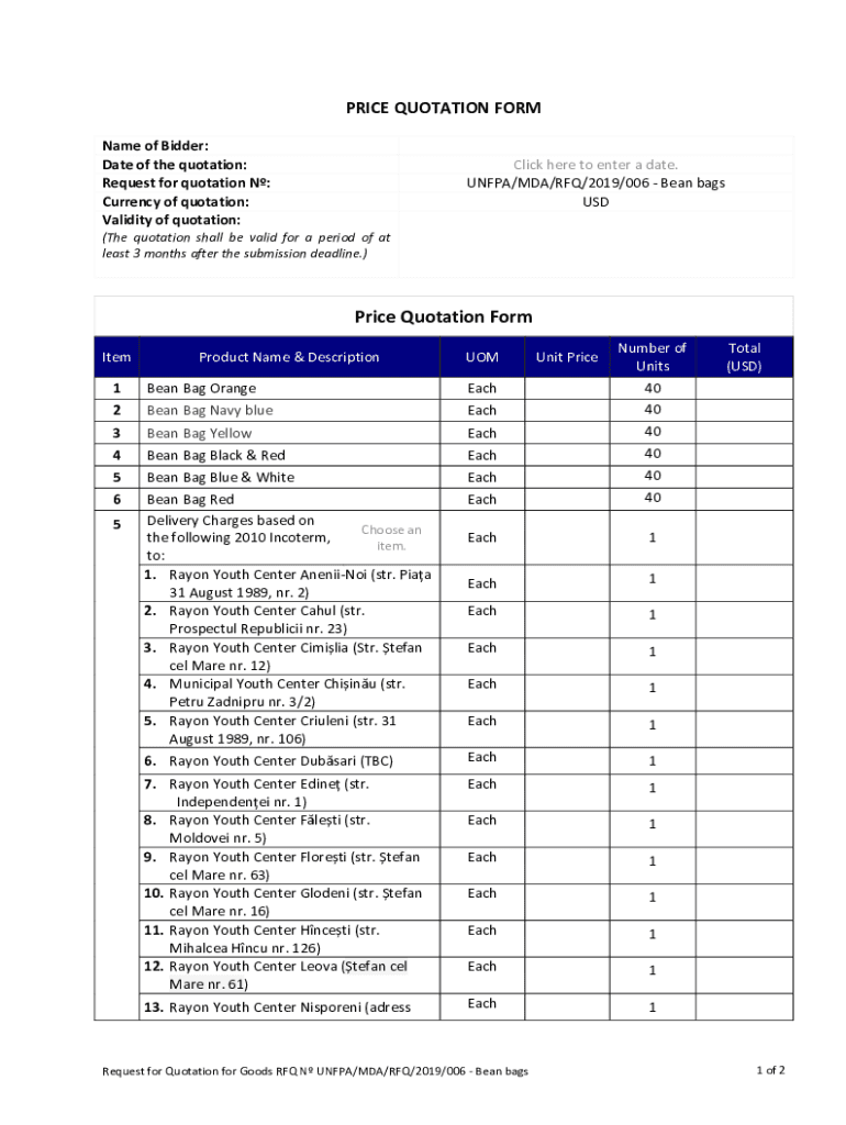 Fillable Online Price Quotation Form Fax Email Print - pdfFiller