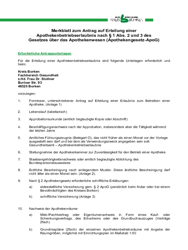 Ausfüllbar Online Merkblatt zum Antrag auf Erteilung einer ... Fax Email Drucken - pdfFiller