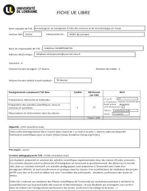 Fillable Online FICHE UE LIBRE - UFR Arts, Lettres et Langues de Nancy ...