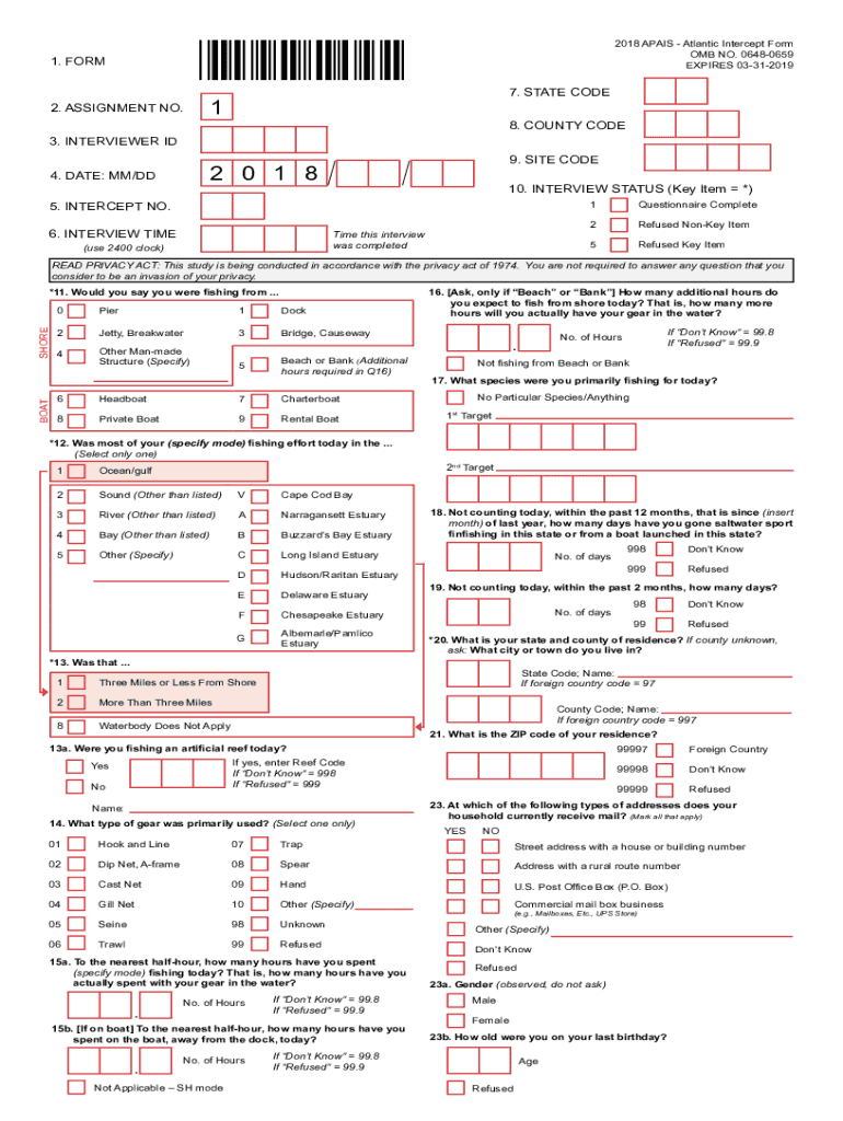 Fillable Online 2018 APAIS - Atlantic Intercept Form Fax Email Print ...